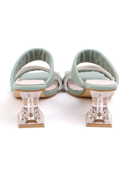 Kadın Topuklu Terlik - Mınt Yesılı Cılt