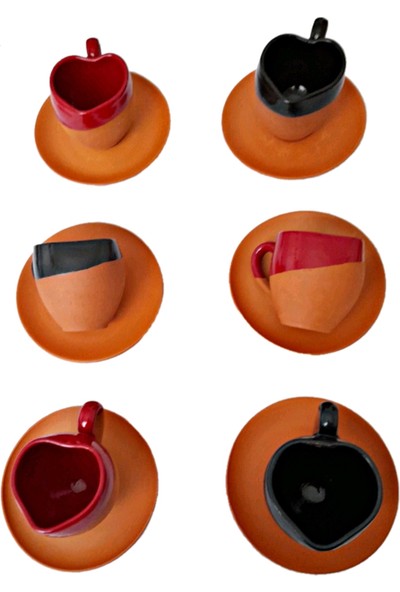 Efece Souvenir Kırmızı ve Siyah Çömlek Fincan Takımı