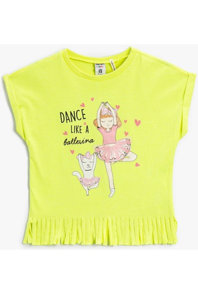Koton Kız Çocuk Balerin Baskılı Kısa Kollu Püsküllü Tişört Koton Kız Çocuk Balerin Baskılı Kısa Kollu Püsküllü Tişört