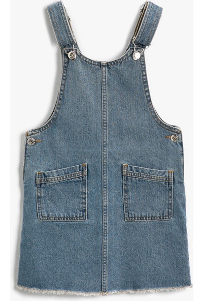 Koton Kız Çocuk Askılı Kot Salopet Elbise Pamuklu Cepli Düğmeli