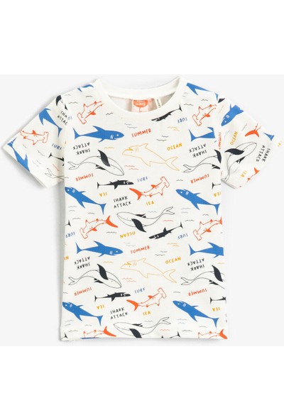 Koton Erkek Bebek Köpek Balığı Baskılı Tişört Bisiklet Yaka Kısa Kol