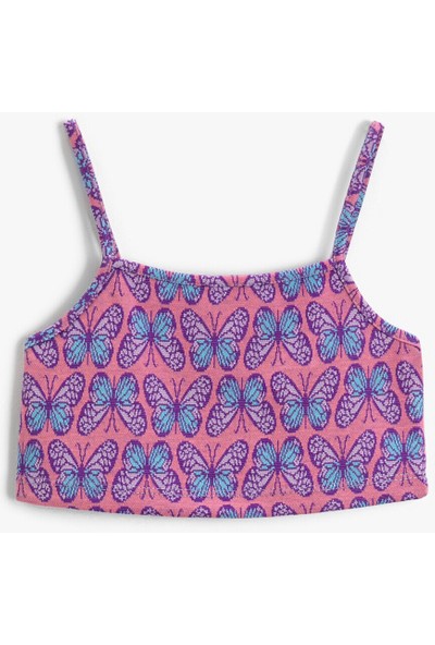 Koton Kız Çocuk Kelebek Baskılı Ince Askılı Crop Atlet Halter Yaka