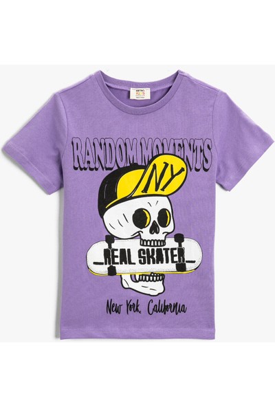 Koton Erkek Çocuk Kuru Kafa Baskılı Tişört Bisiklet Yaka Kısa Kollu