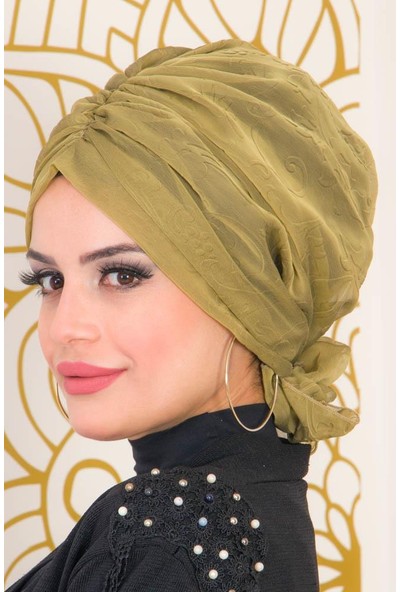 Aişe Tesettür Yeşil Şifon Tokalı Bone - 40404