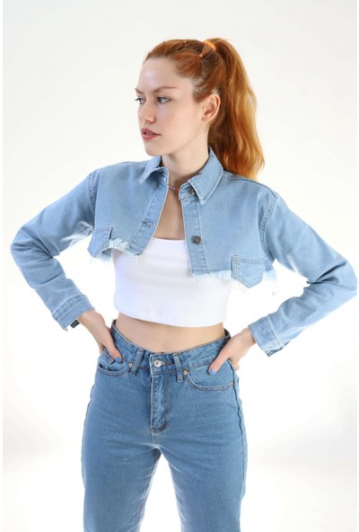 Nofilter Butik Açık Mavi Crop Kesik Kot Ceket Nofilter Butik Açık Mavi Crop Kesik Kot Ceket