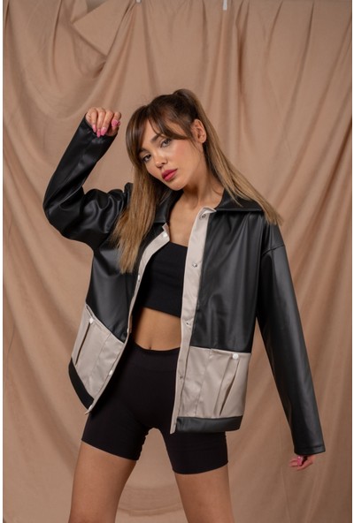 Nofilter Butik Siyah Bej Torba Cep Deri Ceket