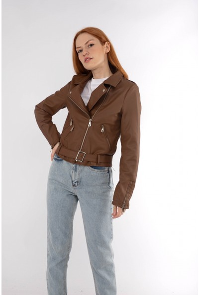 Nofilter Butik Kahverengi Vintage Biker Deri Ceket