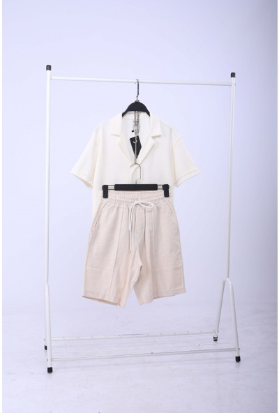 Bej Keten Dikişli Man Şort