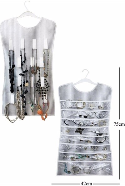 Siyah Çizgili Elbise Şeklinde Çift Taraflı Takı Organizeri