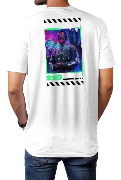 Add Black Add---Black Oversize Baskılı Beyaz Tshirt 0075-B