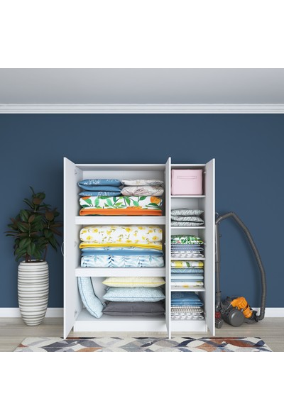 Rani BA105 Yüklük 3 Kapaklı 8 Raflı Yatak Yorgan Yastık Saklama Dolabı Beyaz Rani BA105 Yüklük 3 Kapaklı 8 Raflı Yatak Yorgan Yastık Saklama Dolabı Beyaz