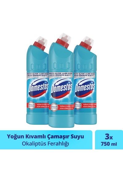 Domestos Çamaşır Suyu Okaliptüs 750 ML - 3lü Paket Domestos Çamaşır Suyu Okaliptüs 750 ML - 3lü Paket
