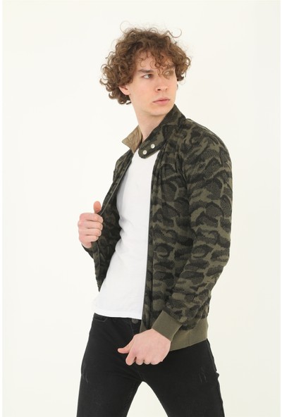 Elm Wear Fermuarlı Balıkçı Yaka Triko Hırka - Haki