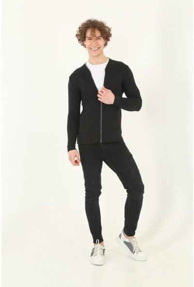 Elm Wear Fermuarlı Triko Hırka - Siyah