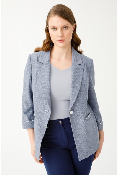 Ekol Büyük Beden Desenli Uzun Kol Lacivert Bayan Ceket 22105588