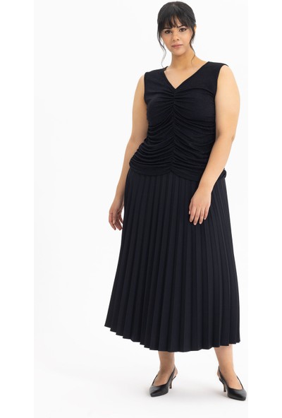 Gala-Xi Pilili Lastikli Bel Siyah Bayan Etek 2212001023