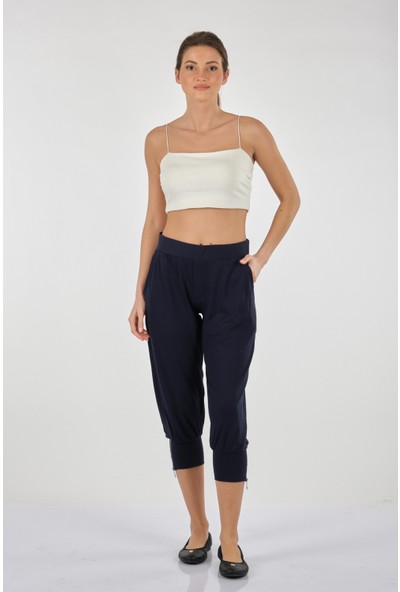 Daıdo Cepli Lastikli Paça Yüksek Bel Lastikli Lacivert Bayan Kapri 22102200