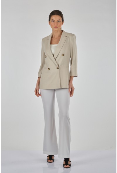 Ekol Düğmeli Cepli Uzun Kol Taş Bayan Ceket 22105032