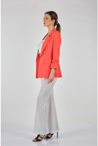 Ekol Düğmeli Cepli Truvakar Kol Mercan Bayan Ceket 22105034 Ekol Düğmeli Cepli Truvakar Kol Mercan Bayan Ceket 22105034