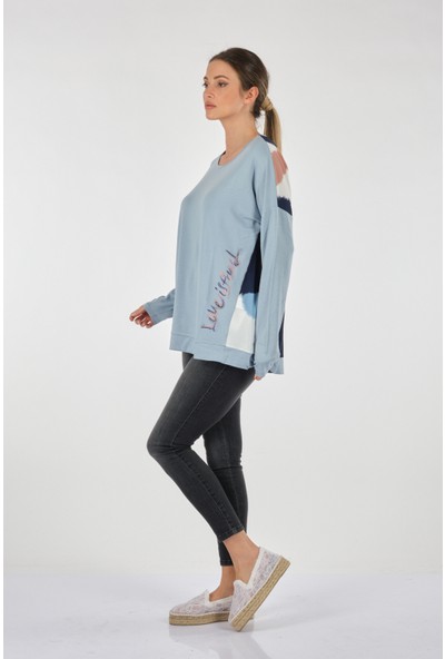 Vedi Bisiklet Yaka Yazılı Uzun Kol Mavi Bayan Tunik 22122316 Vedi Bisiklet Yaka Yazılı Uzun Kol Mavi Bayan Tunik 22122316