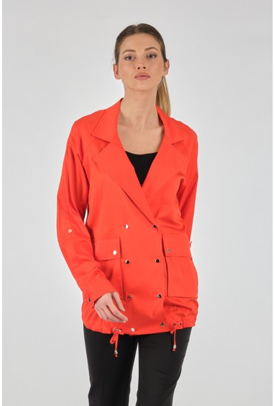 Seçil Gömlek Yaka Çıt Çıt Detaylı Uzun Kol Nar Çiçeği Bayan Ceket 2212401046