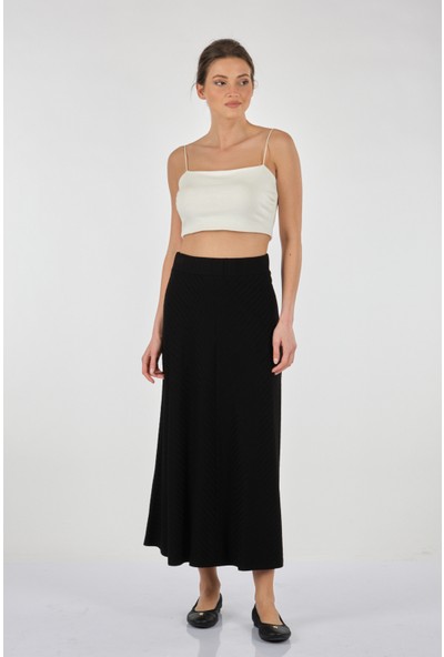 ON Çizgili Yüksek Bel Siyah Bayan Etek 22161206