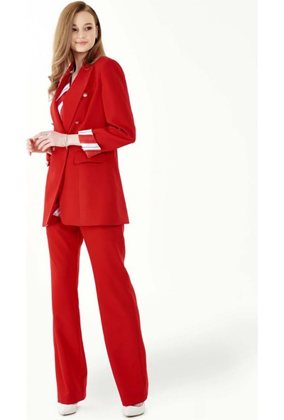 Mıaruj Düğmeli Uzun Kol Kırmızı Bayan Ceket 22Y4279