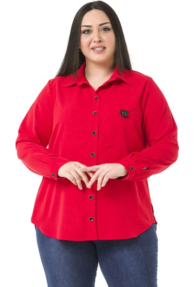 Disentis Modest Büyük Beden Deri Cep Kapaklı Yanları Açılabilir Düğme Detaylı Arkası Uzun Kırmızı Gömlek Disentis Modest Büyük Beden Deri Cep Kapaklı Yanları Açılabilir Düğme Detaylı Arkası Uzun Kırmızı Gömlek