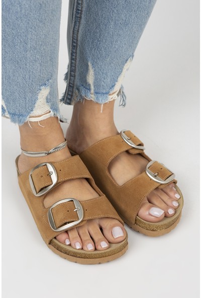 Manijero Irene Eva Hakiki Deri Kadın Taba - Gümüş Toka Çift Tokalı