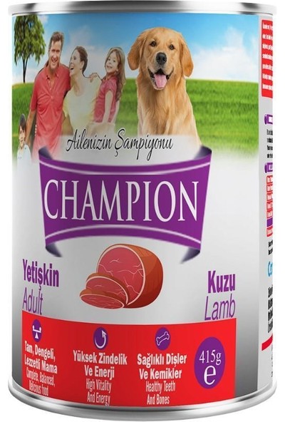 Champion Kuzu Etli Yetişkin Köpek Konservesi 415 gr 20 Adet