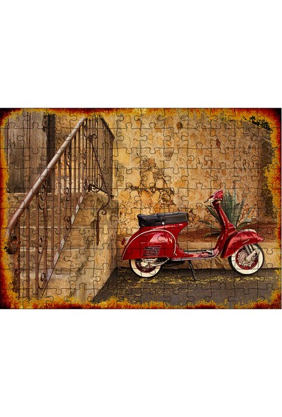 Tablomega Ahşap Mdf Puzzle Yapboz Kırmızı Vespa Motorsiklet 120 Parça 25*35 cm