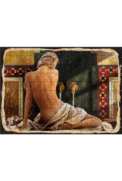 Tablomega Ahşap Mdf Puzzle Yapboz Banyo Yapan Kadın 120 Parça 25*35 cm