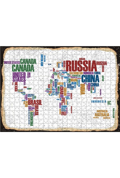 Tablomega Ahşap Mdf Puzzle Yapboz Tipografik Dünya Haritası 500 Parça 50*70 cm Tablomega Ahşap Mdf Puzzle Yapboz Tipografik Dünya Haritası 500 Parça 50*70 cm