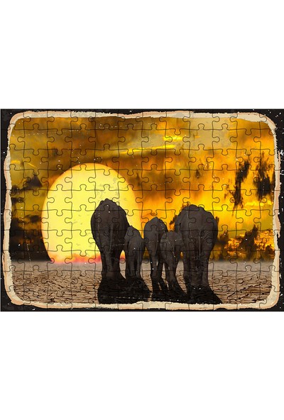 Tablomega Ahşap Mdf Puzzle Yapboz Günbatımı ve Filler 120 Parça 25*35 cm