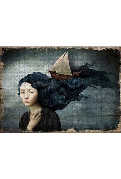 Tablomega Ahşap Mdf Puzzle Yapboz Mavi Saçlı Kadın 500 Parça 50*70 cm