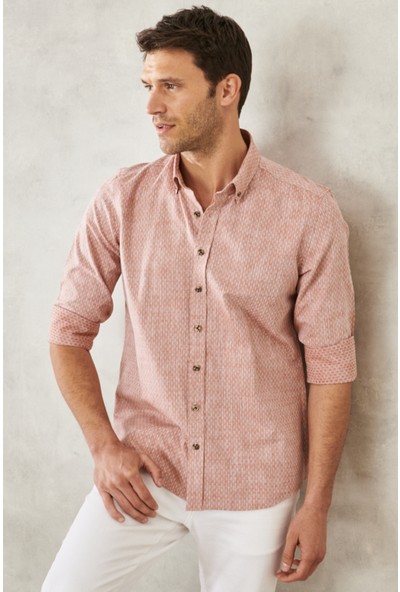 AC&Co / Altınyıldız Classics Slim Fit Dar Kesim %100 Pamuk Armürlü Düğmeli Yaka Casual Gömlek AC&Co / Altınyıldız Classics Slim Fit Dar Kesim %100 Pamuk Armürlü Düğmeli Yaka Casual Gömlek