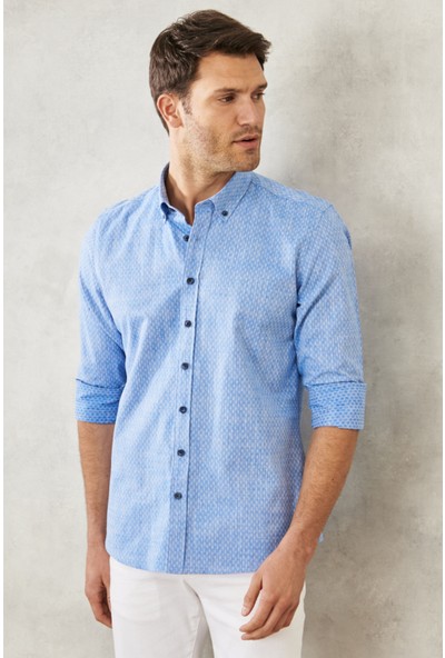 AC&Co / Altınyıldız Classics Slim Fit Dar Kesim %100 Pamuk Armürlü Düğmeli Yaka Casual Gömlek AC&Co / Altınyıldız Classics Slim Fit Dar Kesim %100 Pamuk Armürlü Düğmeli Yaka Casual Gömlek