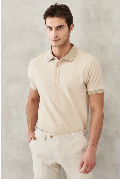 Slim Fit Dar Kesim %100 Pamuk Polo Yaka Tişört