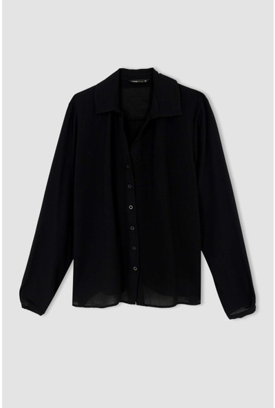 Regular Fit Gömlek Yaka Krinkıl Viskon Uzun Kollu BLUZ X5506AZ22SM