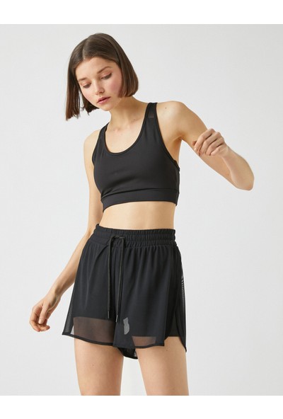 Koton Kadın Mini Spor Şort Yırtmaç Detaylı Beli Bağlamalı