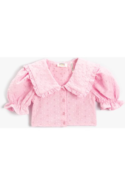 Koton Crop Bluz Bebe Yaka Balon Kollu Işleme Detaylı Pamuklu Koton Crop Bluz Bebe Yaka Balon Kollu Işleme Detaylı Pamuklu