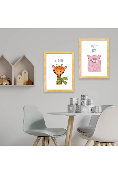 Zephome Çocuk Bebek Odası Ahşap Çerçeveli Duvar Posteri Seti Sevimli Hayvanlar-2 Zephome Çocuk Bebek Odası Ahşap Çerçeveli Duvar Posteri Seti Sevimli Hayvanlar-2