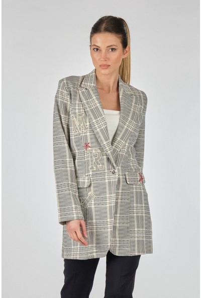 Mıaruj Desenli Uzun Kol Lacivert Bayan Ceket 22Y4307