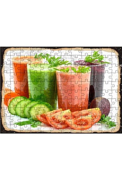 Tablomega Ahşap Mdf Puzzle Yapboz Salatalık ve Domates Suyu 120 Parça 25*35 cm