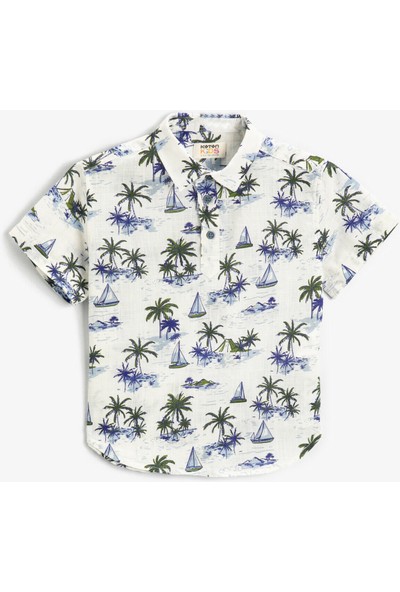 Koton Desenli Gömlek Tek Cepli Düğmeli Pamuklu