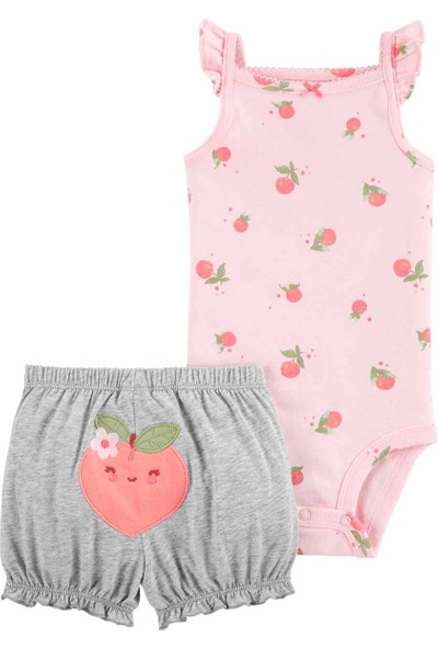 Kız Bebek Şeftali Desenli Alt Üst Set 2'li Paket Pembe Kız Bebek Şeftali Desenli Alt Üst Set 2'li Paket Pembe