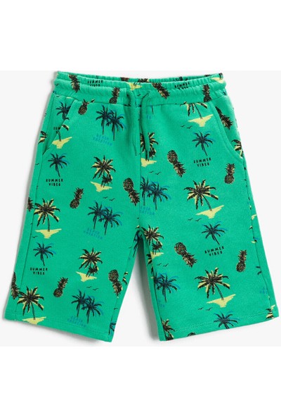 Koton Erkek Çocuk Palmiye Baskılı Şort Beli Lastikli Diz Üstü Pamukl