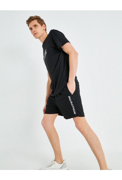 Koton Erkek Slogan Baskılı Kısa Spor Şort Belden Bağlamalı
