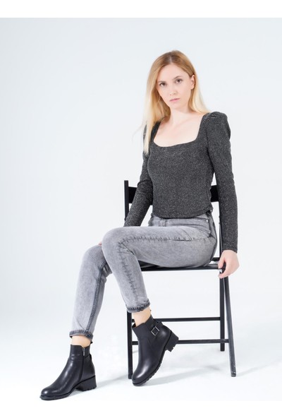 CZ London Hakiki Deri Kadın Bot Fermuarlı Metal Tokalı Kısa Kışlık Ayakkabı