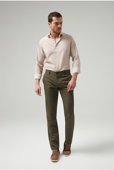 Ds Damat Slim Fit Haki Armürlü Chino Pantolon